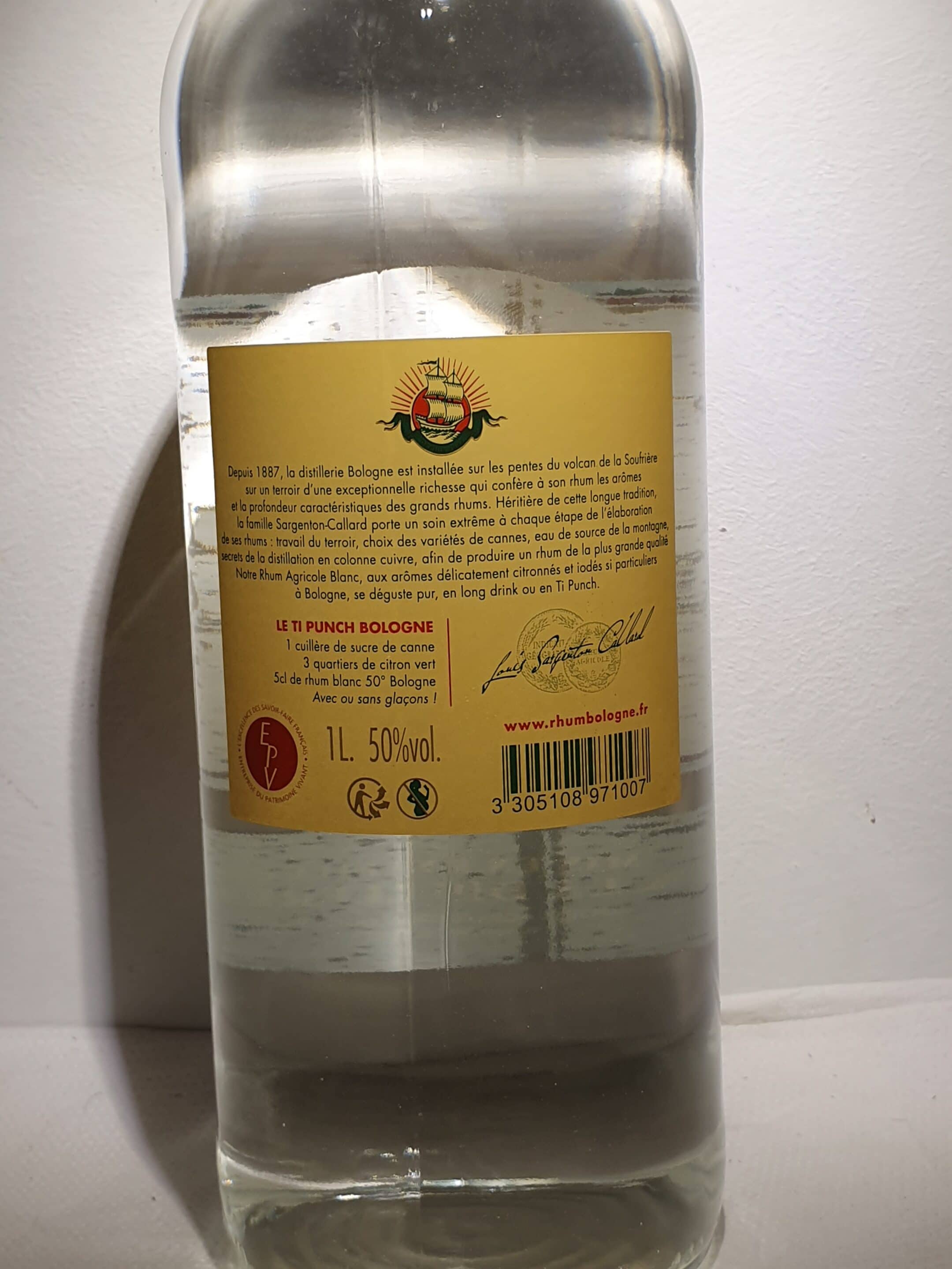 RHUM BLANC BOLOGNE 1L 50° - Rhum Caraibes